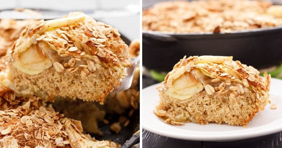 Skillet Apple Cake with Cinnamon Oat Topping - The Cookie Writer